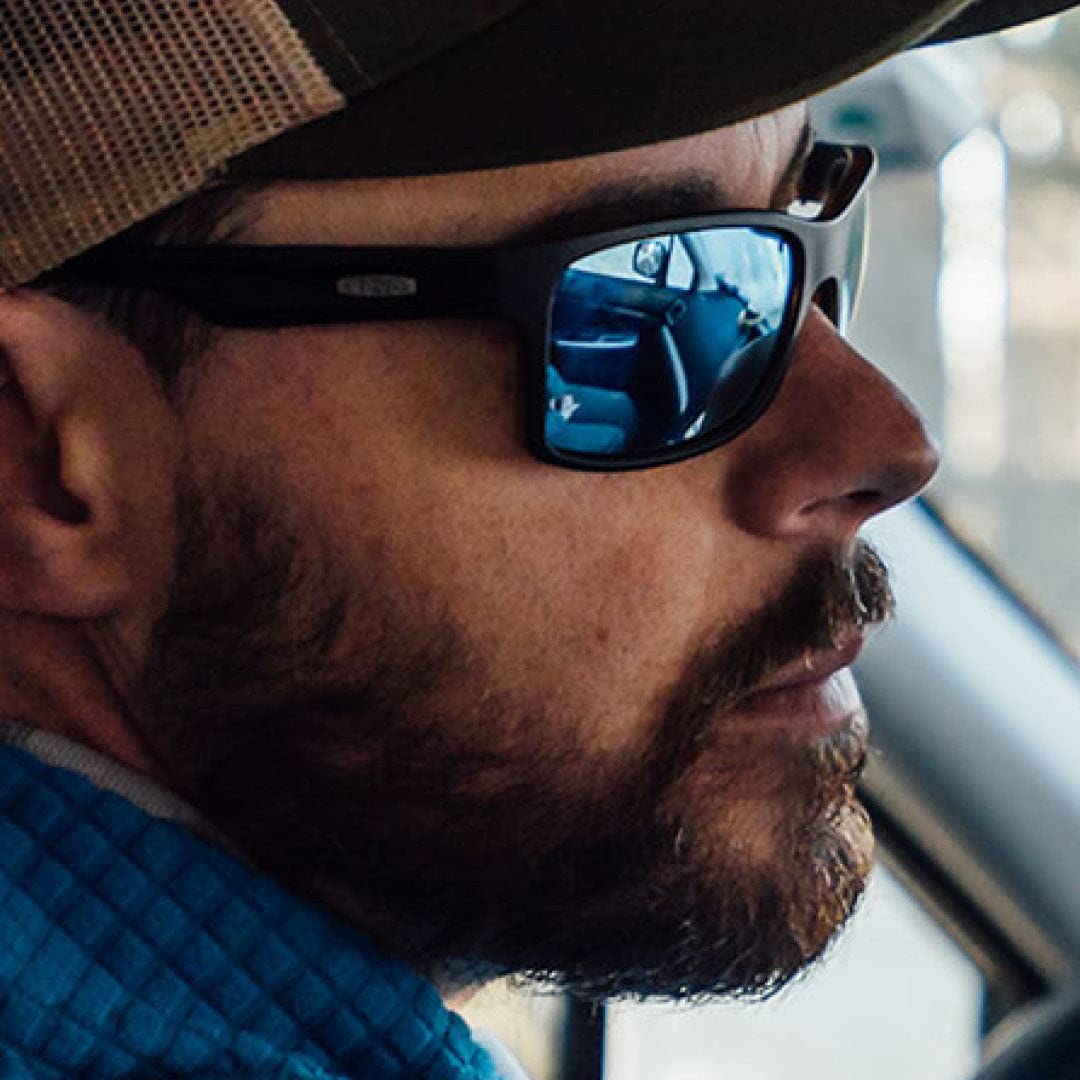 Revo Sunglasses Espen x Bear Grylls: Polarized Lens with Bendable Rectangle Wrap Frame, Matte Black Frame with Blue Water Lens (RE 1097 01 BL)