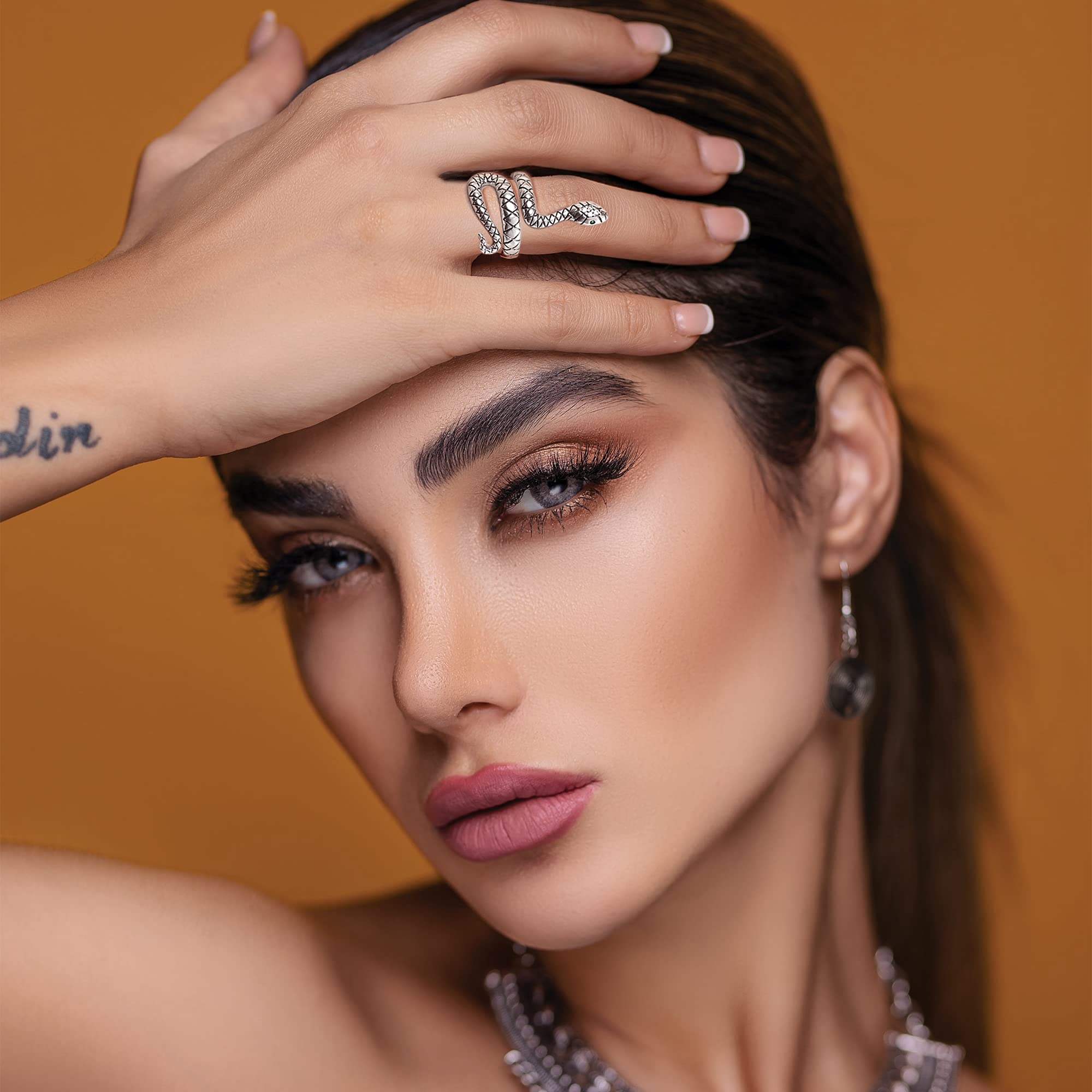 Sllaiss AAA CZ Snake Ring 925 Sterling Silver Open Adjustable Statement Ring White Gold Plated Stackable Rings Jewelry for Women