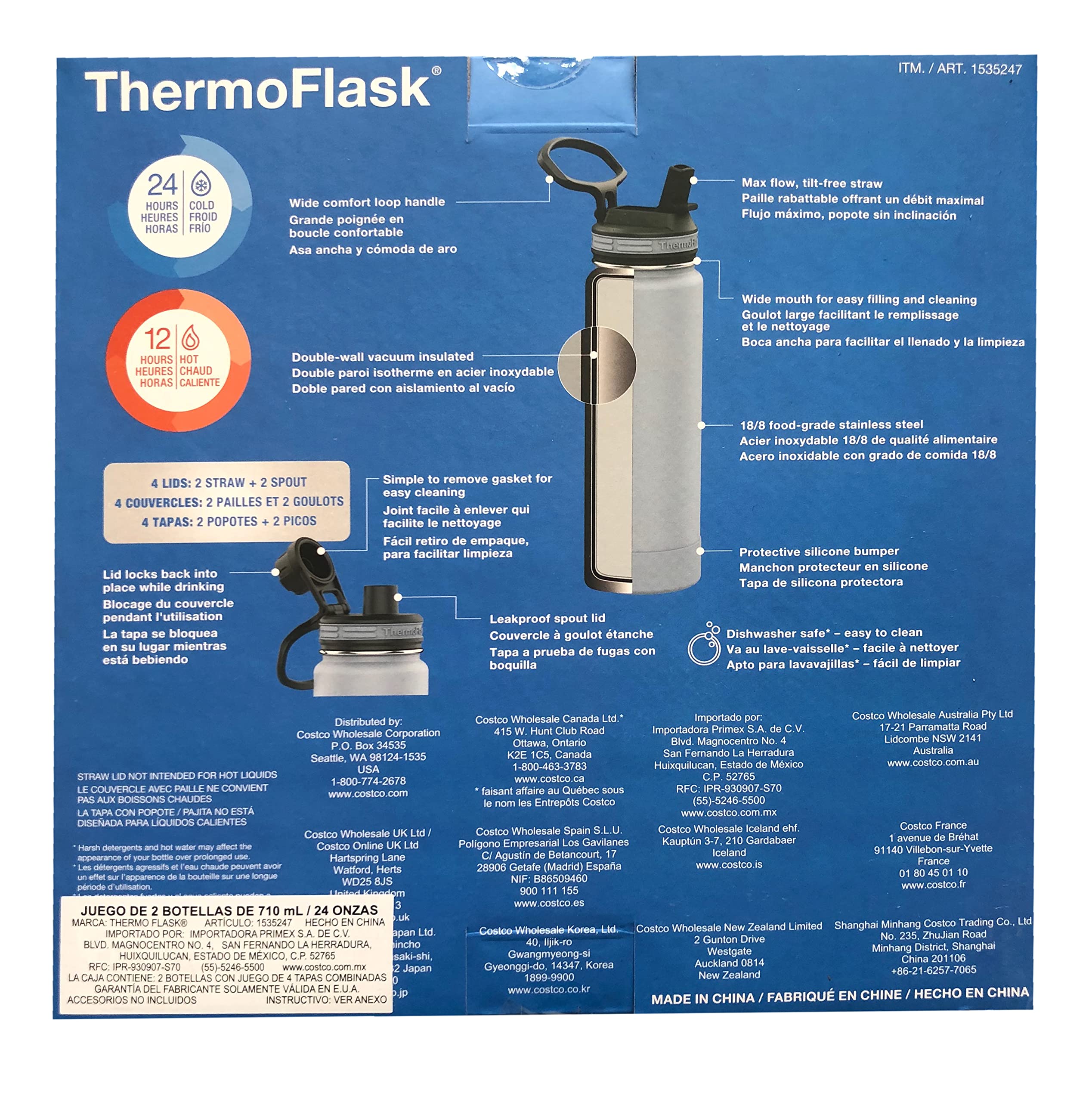 Thermo Flask Set 710 ml 2 Piece Thermal Bottle Blue and Red