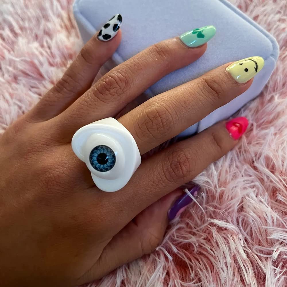 VOPIPO 3pcs Resin Rings Chunky Statement Plastic Rings Cute Heart Shaped Big Eye Aesthetic Rings Trendy Personalized Stacking Finger Acrylic Ring Set for Women