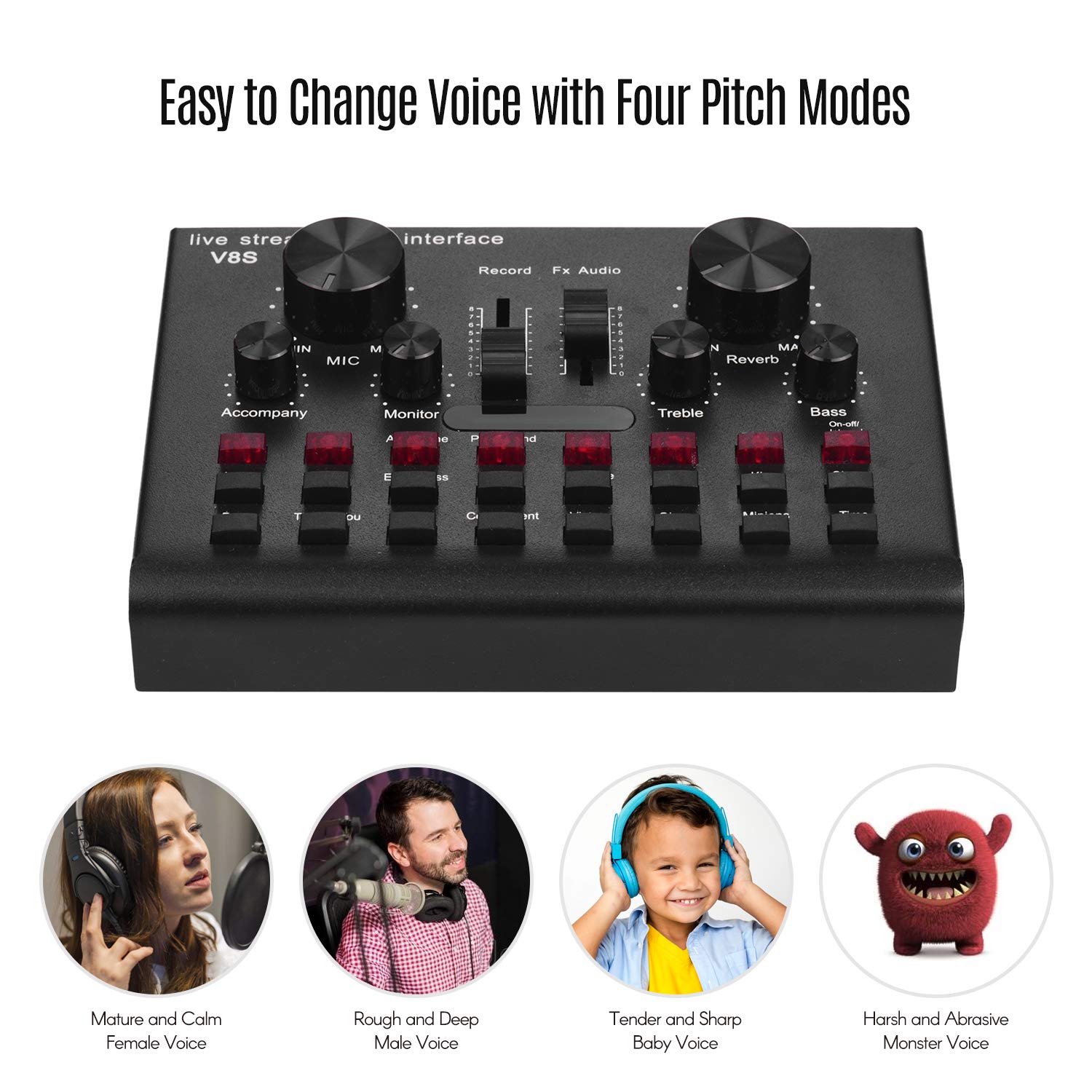summina Live Streaming Sound Card, Multifunctional Live Sound Card, USB Bluetooth Audio Card, Audio Interface Mixer Voice Device DJ Karaoke Equipment with Adjustable Volume 16 Effects
