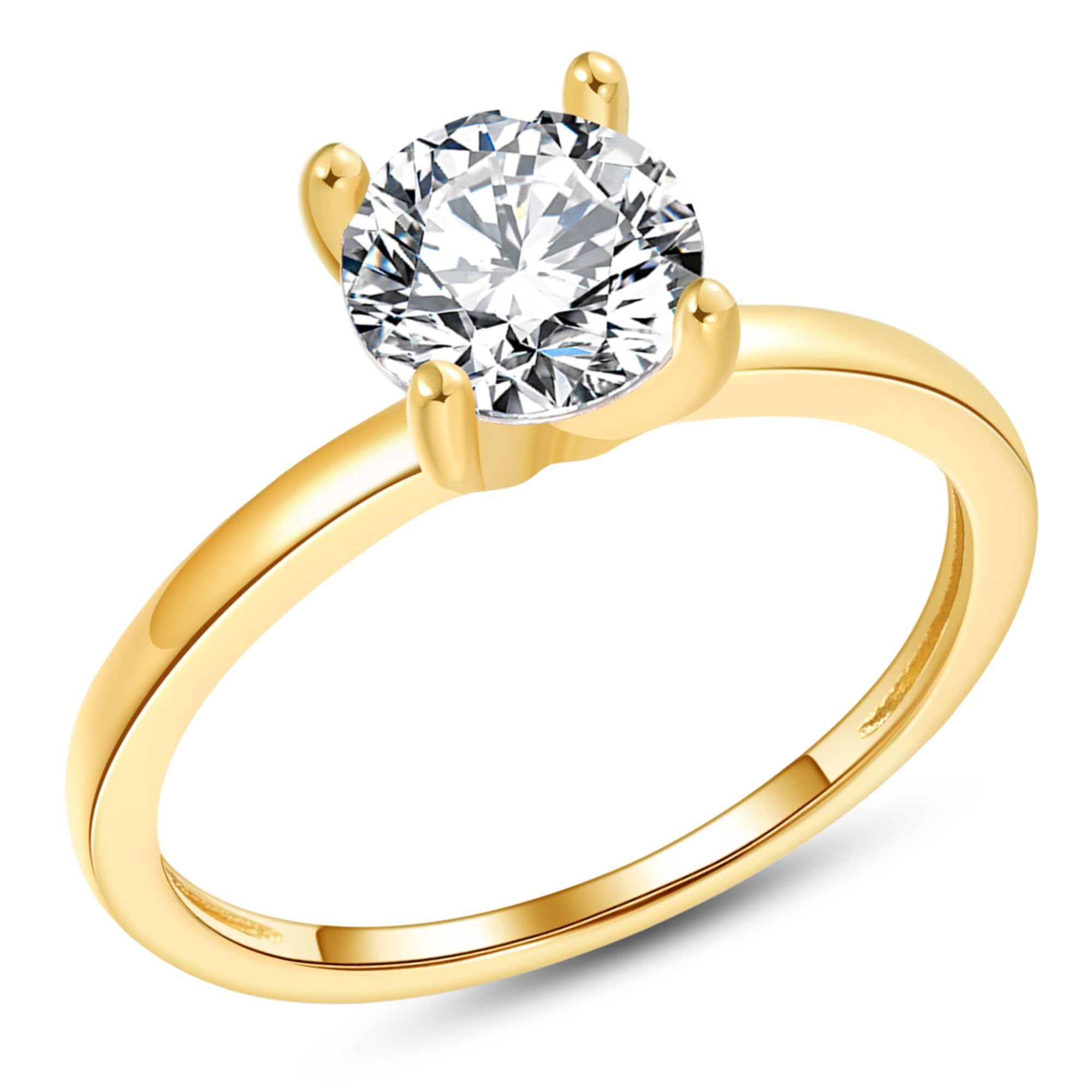 Solitaire CZ 925 Sterling Silver Engagement Rings for Women by Ginger Lyne | 1.5 Ct Faux Diamond Ring | Plated 14k Gold Wedding Rings for Women | Fake Travel Promise Rings for Her - Size 6