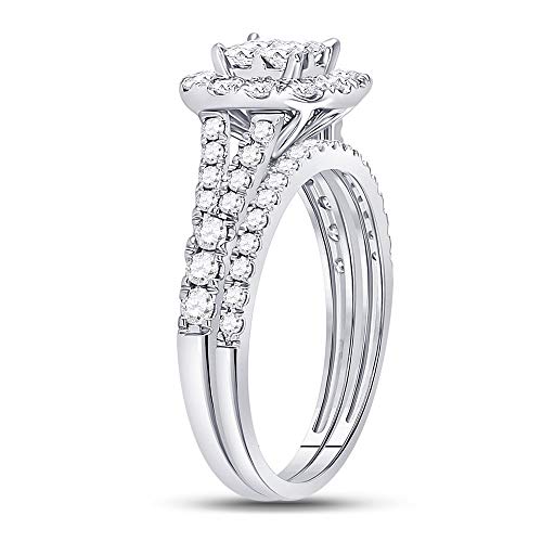 Solid 14k White Gold Princess Cut Diamond Cluster Bridal Wedding Engagement Ring Band Set 1.00 Ct. - Size 7