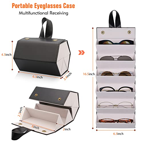 SMARTTOP Sunglass Eyeglass Organizer Collector 5 slot 6 Slot PU Eyeglasses Storage Case Box Multiple Hanging Eyewear Display (6 Slots, Black)