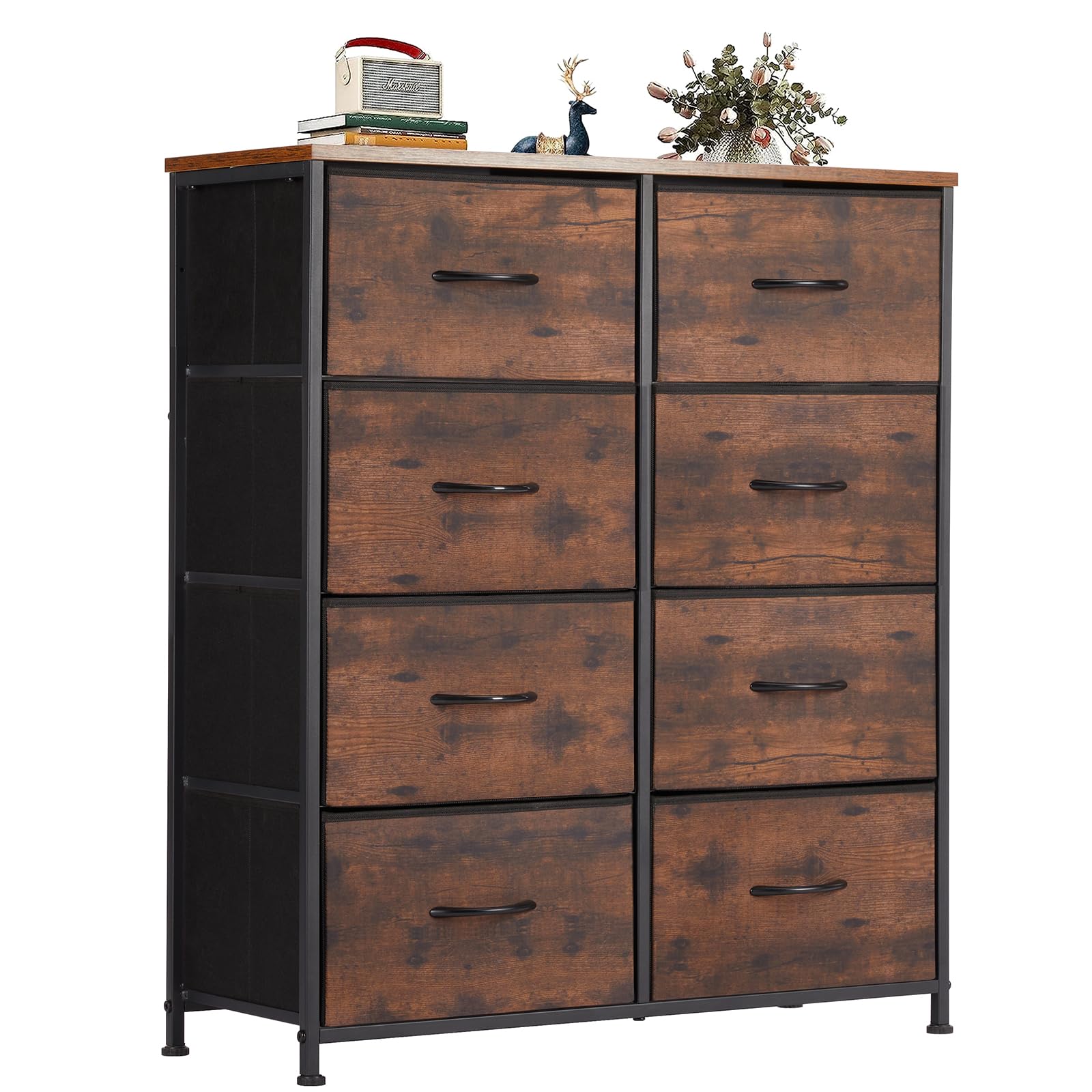 OLIXIS Organizer Storage 8, Chest of Drawers with Fabric Bins, Tall Dresser with Wood Top for Bedroom, Closet, Entryway, Brown