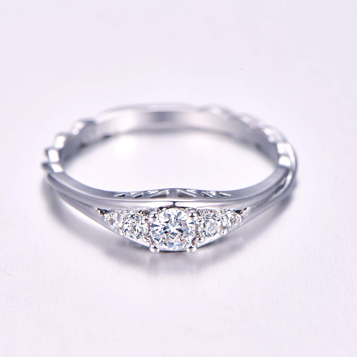 Psiroy 925 Sterling Silver Plated Cubic Zirconia Stackable Wedding Band Ring for Women Size 6