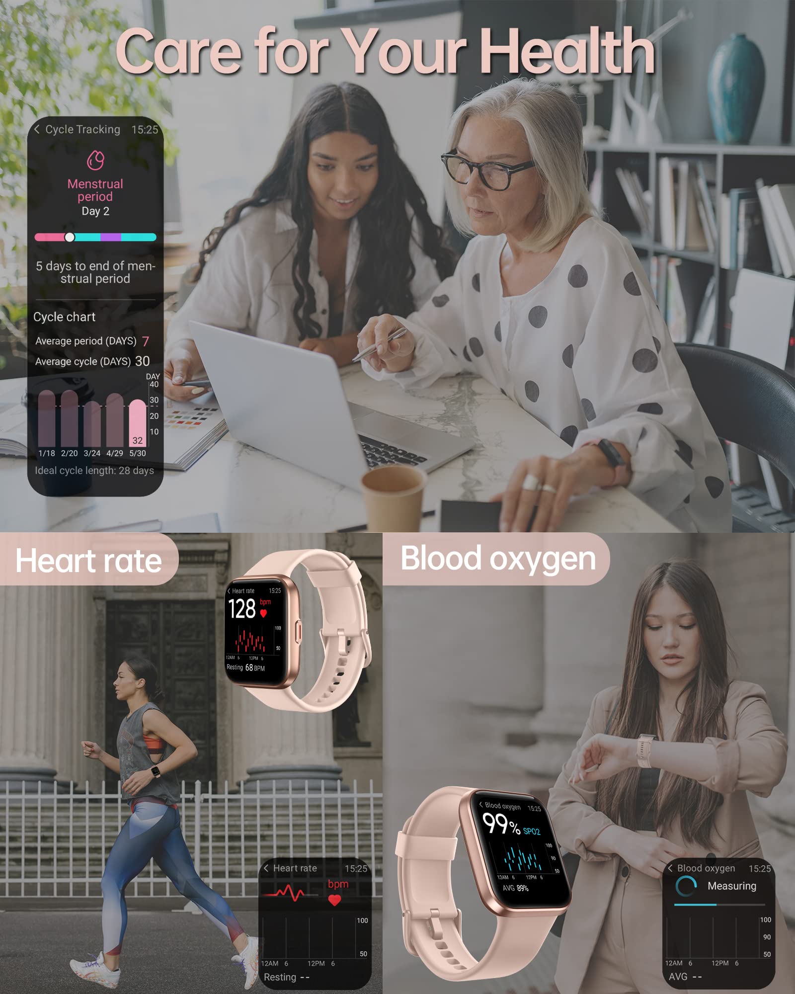 VRPEFIT Smart Watches for Women [Answer/Make Call], 1.7" Touchscreen Fitness Tracker with Heart Rate Blood Oxygen Sleep Monitor Compatible with iPhone & Android, Alexa Built-in, IP68 Waterproof Watch