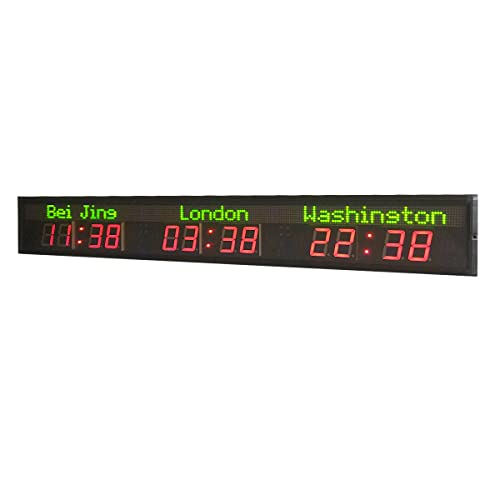 THINKHONGHAO Zhong Xiaoxiao Brand LED red and Green Digital Electronic 3 City World Clock Summer Digital World Clock displays time Brightness at Different Times