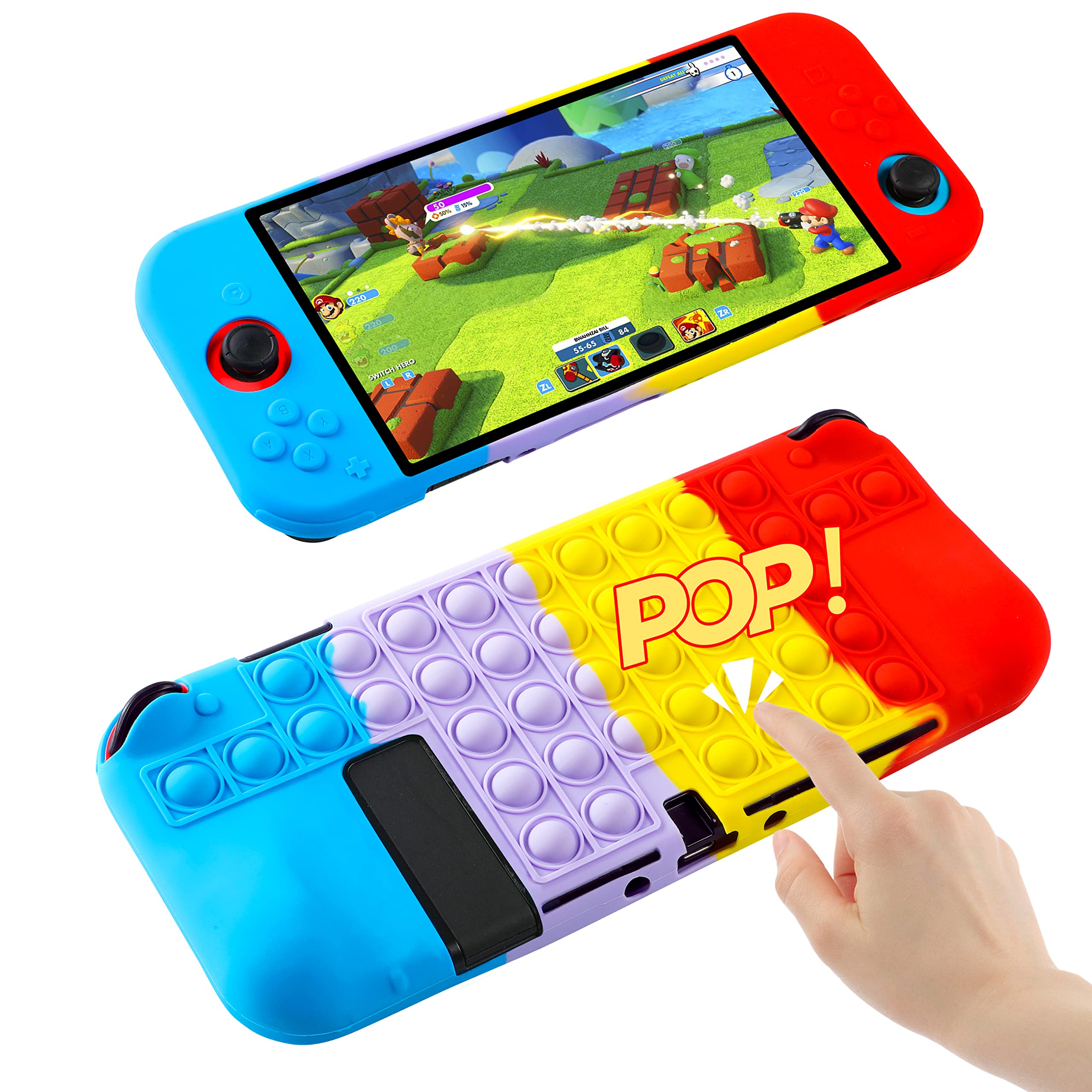 WowChic for Nintendo Switch Silicone Bubble Case Cute Kawaii Funny Design for Kids Girls Boys Teen Switch Controller Controllers Cases Carrying Travel Protective Cover for Nintendo Switch (Blue Red)