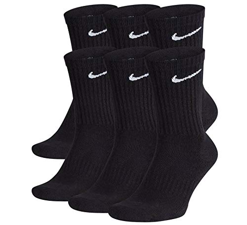 Nike Men's Everyday Cushioned Training Crew 6 Pairs Socks, Black, Small