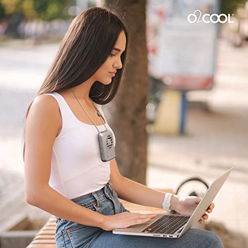 O2COOL Personal Travel Rechargeable Battery Powered Neck Cooling Fan, 2-Pack (Pink/Gray)