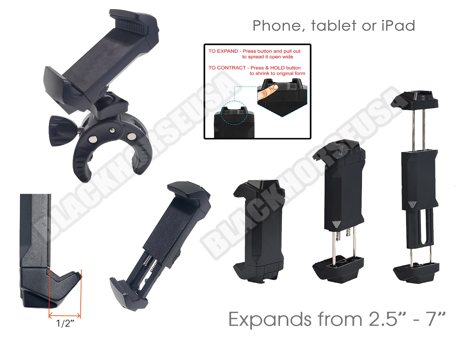 Phone mount and holder compatible with Samsung Z Fold 2 3 4 5 Pixel Fold | BIke, bicycle, car dashboard, treadmill, handlebar, elliptical, stroller, rail, handle, roundbar, golf cart
