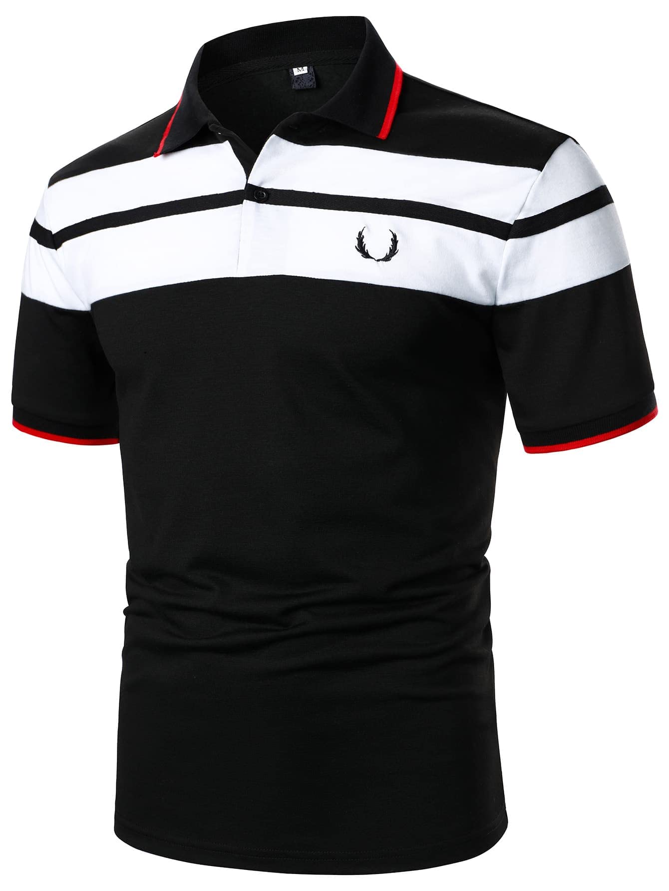 WDIRARA Mens Polo Shirts Short Sleeve Letter Graphic Color Block Casual Zipper Polo Shirts Men Coffe Blue S