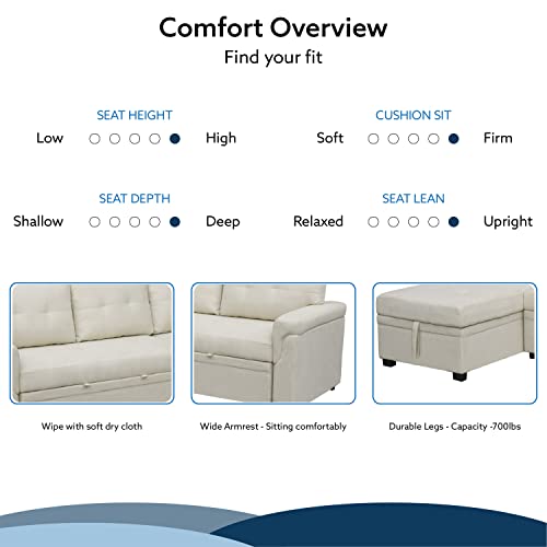 Naomi Home Diora Sectional Sleeper Sofa - Elegant L-Shaped Couch Convertible Pull-Out Bed, Ample Storage, Timeless Design, Sturdy Construction, Long-Lasting for Modern Living, Air Leather, White