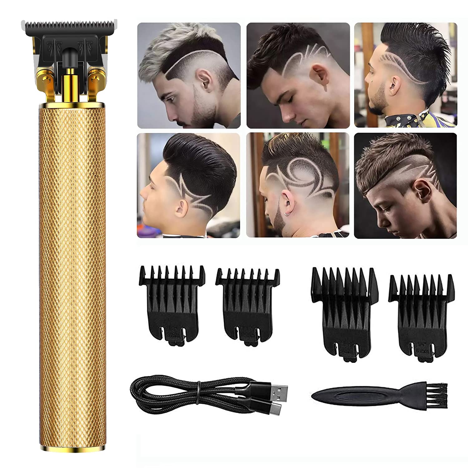 Professional Electric Hair Clippers,Cordless USB Rechargeable T-Blade Hair Beard Trimmer for Men with 4 Guide Combs Haircut Machine