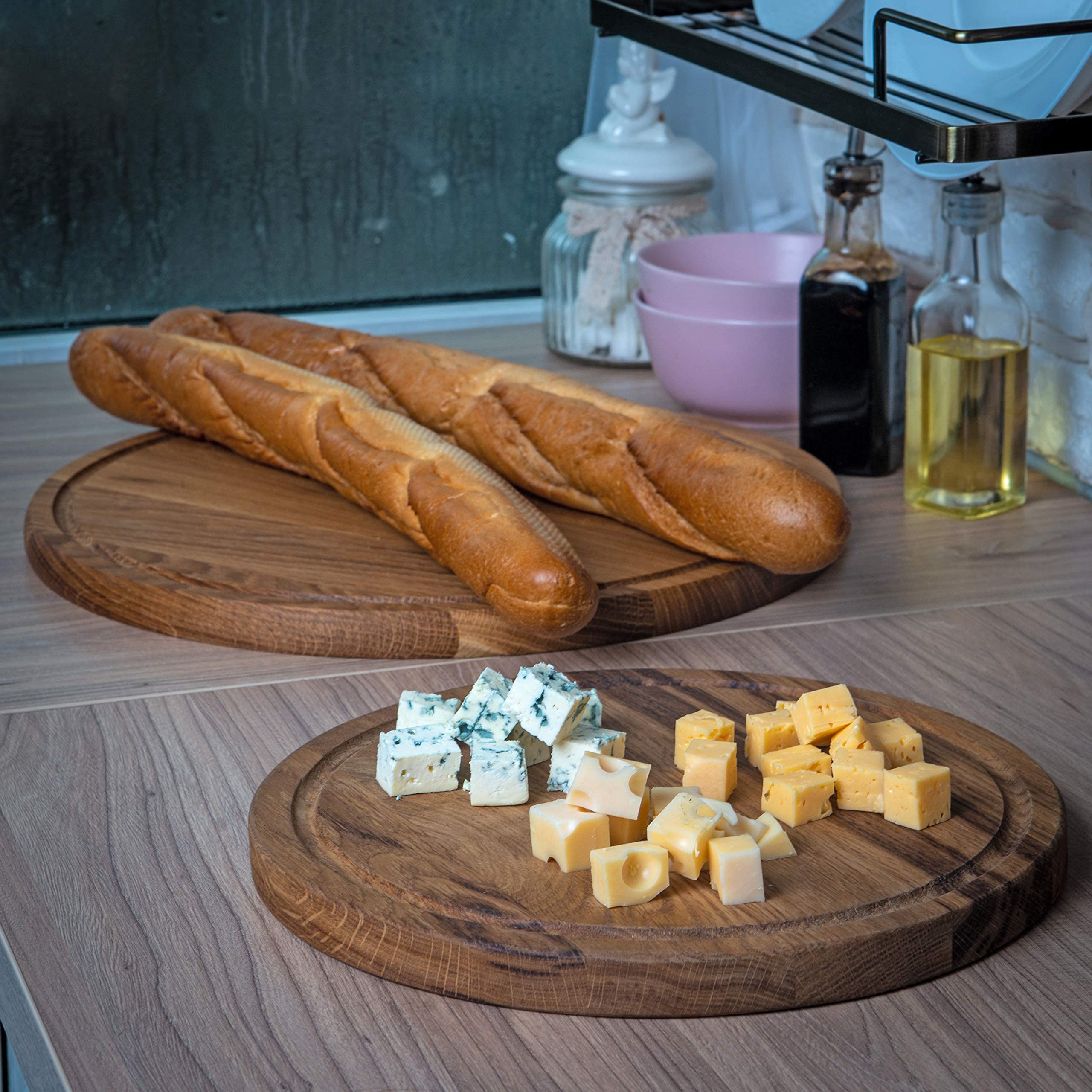 Oak Round Cutting Board, Reversible Cutting Boards For Kitchen, Wood Chopping Board, Great Charcuterie and Cheese Board… (Round 12 inch)
