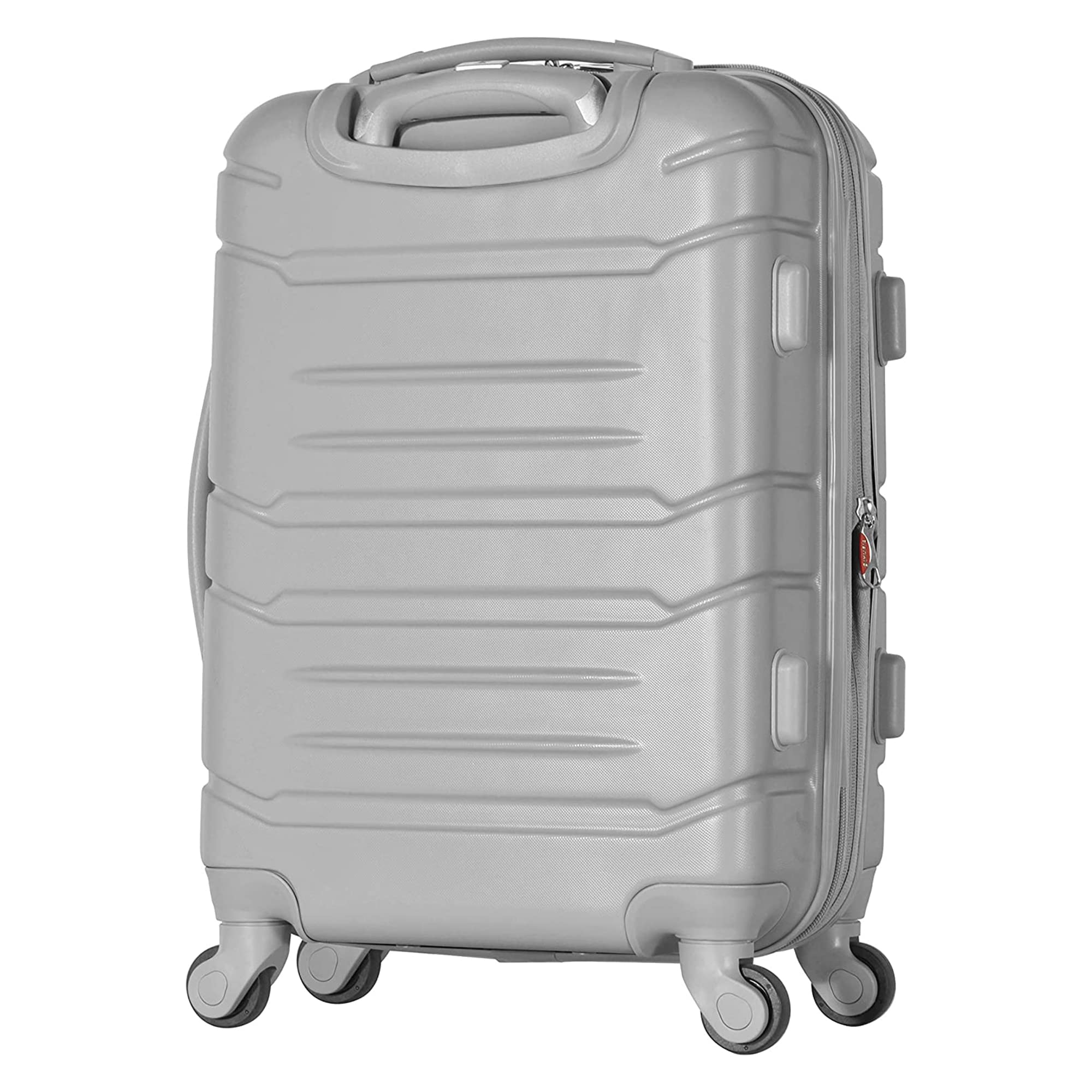 Olympia Denmark 21 Inch Expandable Carry On 4 Wheel Spinner Multiple Grip Luggage Suitcase with Aluminum Locking System and Interior Divider, Silver