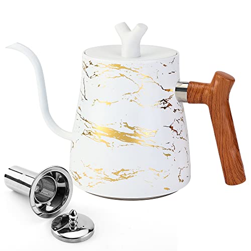 Zalnuuk Tea Kettle, Tea Pot with Tea Infuser, Pour Over Coffee Gooseneck Kettle for Induction & Electric Stovetops (No Gas), 1.5L/50OZ, White