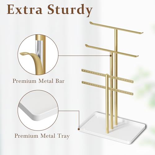 pickpiff Jewelry Stand Holder Organizer: 14.5" Sturdy Jewelry Hanger for Necklace, Earring, Bracelet, Gold and White