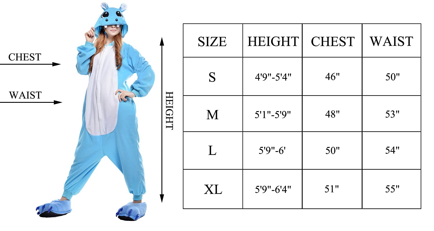 Newcosplay Adult Anime Unisex Pyjamas Halloween Onesie Costume (XL, Hippo)