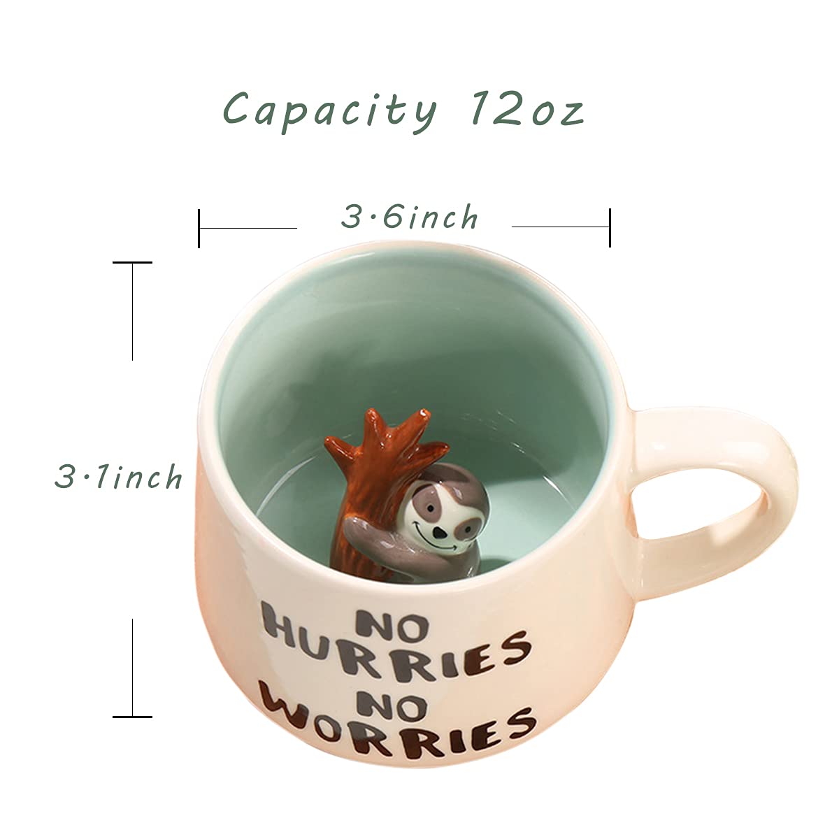 TechoEcho Cute 3D Sloth Coffee Mug,Animal Inside Design Suitable for Christmas/Birthday Gift,Cute Cup for Kids ,Housewarming Surprise Present For Friends,Home/Office/Mood Decoration.(Sloth)