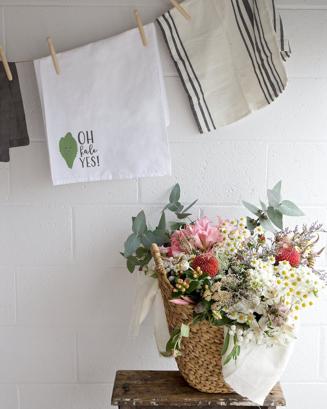 The Cotton & Canvas Co. Oh Kale Yes! Soft and Absorbent Kitchen Tea Towel, Flour Sack Towel and Dish Cloth