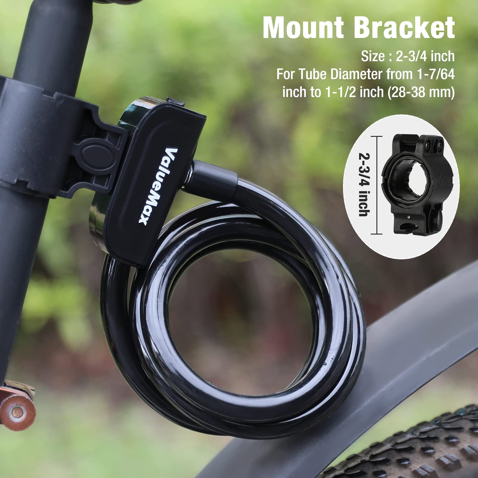 ValueMax 4FT Cable Bike Lock, ABS Lock Shell, with 2 Stainless Keys & 1 Secure Mount Bracket, for Bicycle/Scooter/Glass Door