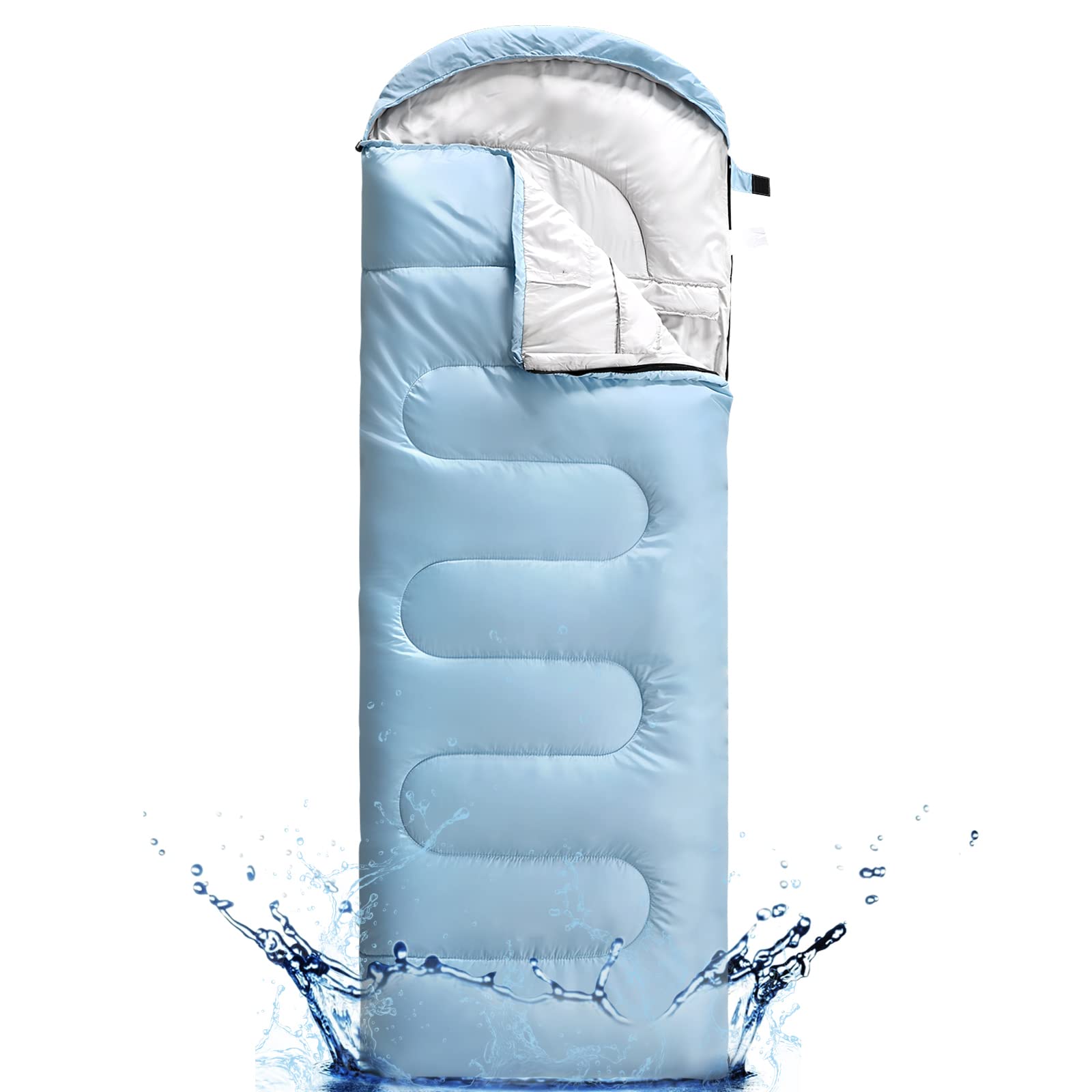 Sleeping Bags for Adults, Teens & Kids - Use for 3-4 Seasons, Warm & Cold Weather - Lightweight, Portable, Waterproof, Use for Backpacking, Hiking and Camping (Sky Blue/Left Zip)