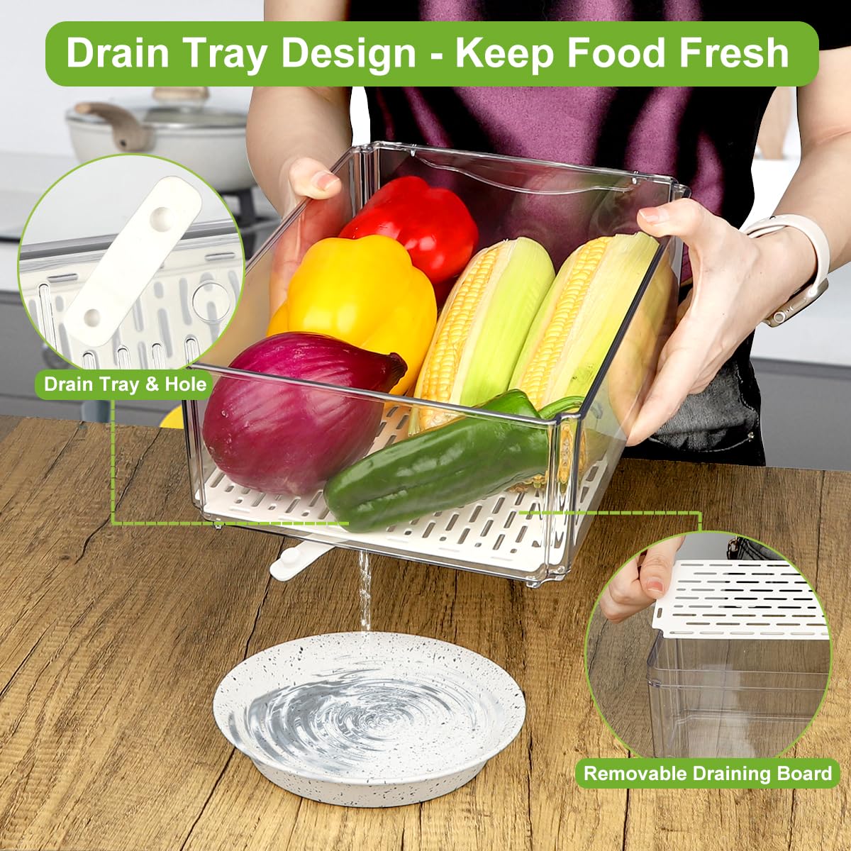 RIKOJUXI Set Of 14 Fridge Organizer, BPA Free Stackable Refrigerator Organizer Bins with Lids, Fridge Organizers and Storage Clear Refrigerator Storage Containers for Fruits, Vegetable, Food, Drinks