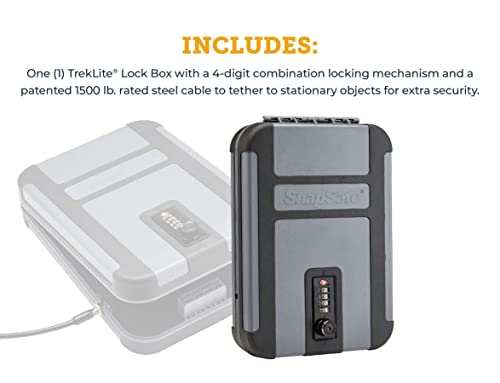 SnapSafe Treklite Combination Lock Box - Polycarbonate Portable and Lightweight Gun Lock Box - with Keyed Lock and Foam Lining - Ideal for Travel, TSA Approved - XL, Black, 10 x 7 x 2 Inches