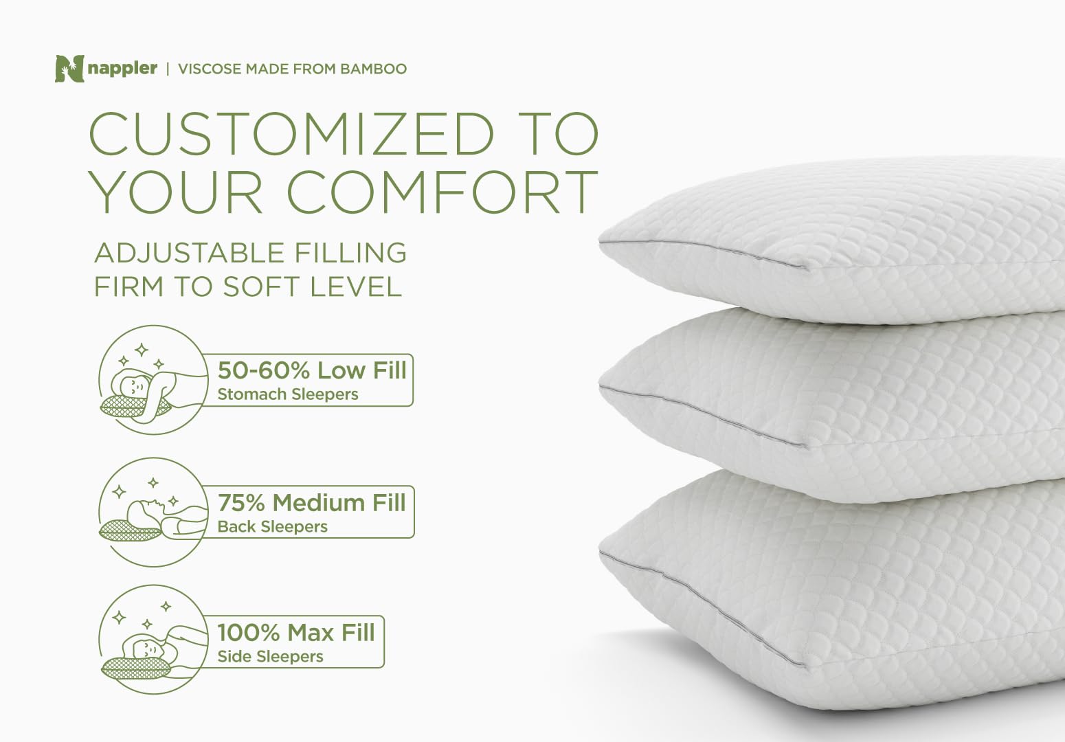 Nappler Cooling Pillow for hot Sleepers - Bed Pillows Queen Size Premium Set of 2 - Adjustable Shredded Memory Foam - Medium to Firm Pillows for Back, Stomach & Side Sleepers -Washable Cover