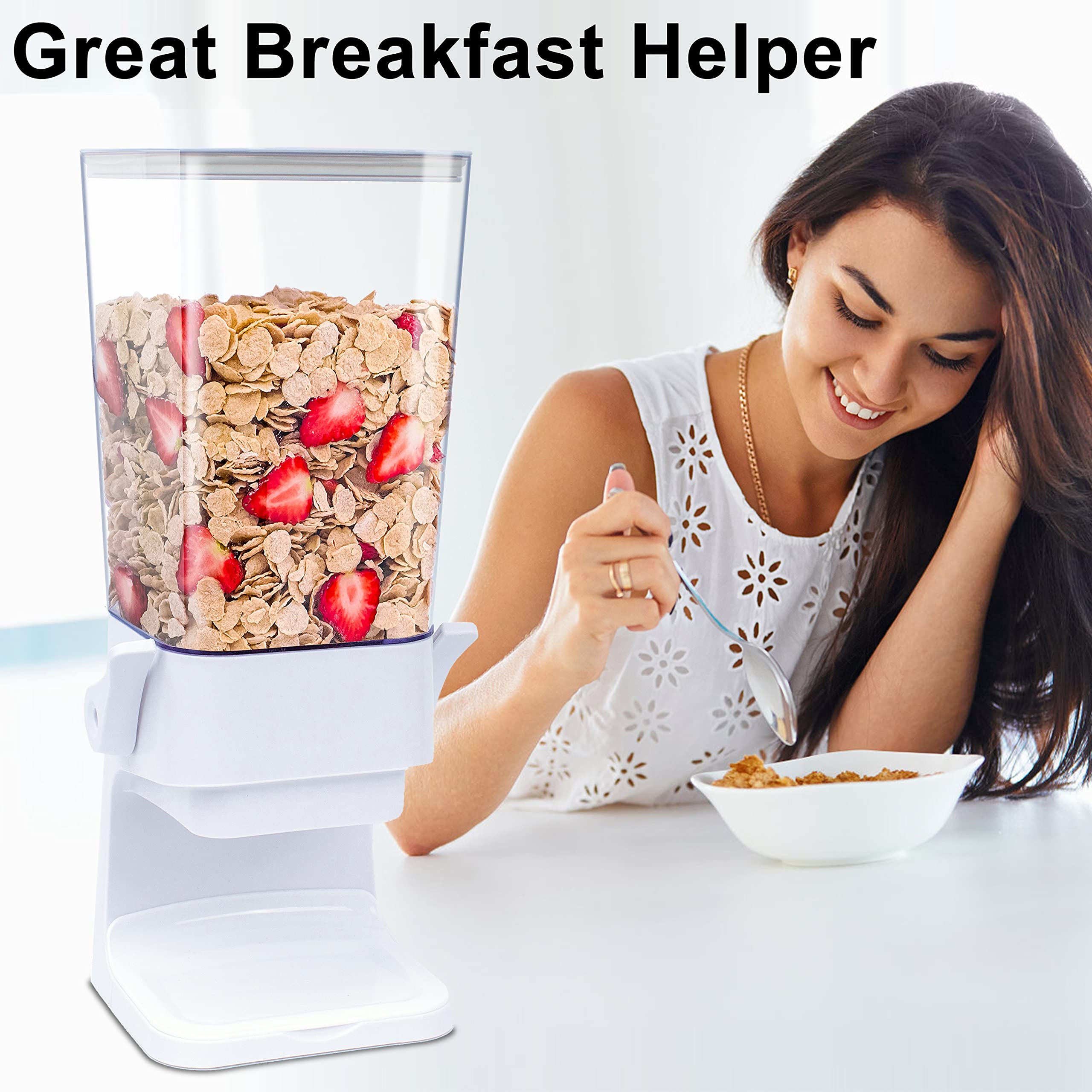 Zeadesign Cereal Dispenser Countertop 2Pc, Cereal Containers Storage, 5L Organization and Storage Containers for Kitchen, Dry Food Dispenser for Rice, Grains, Nuts, Snack,Oatmeal, Pet food, White
