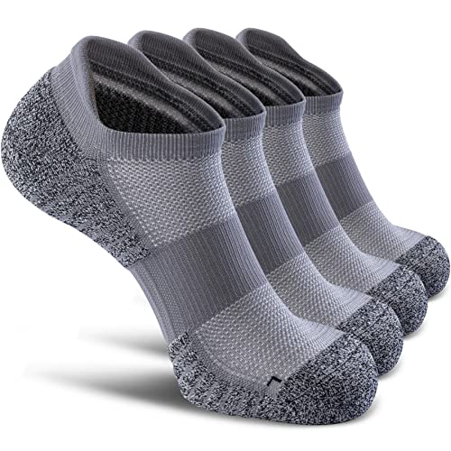 SITOISBE No Show Sports Compression Running Socks for Men Women Circulation 4-pairs, Low Cut Cushioned Socks Moisture Wicking Arch Support for Planter Faciatis Golf Exercise, Gray, Large