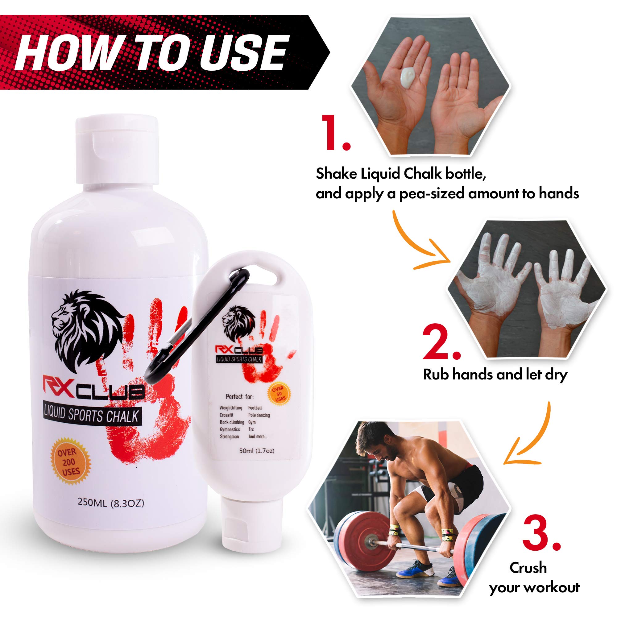 RxClub Liquid Sports Chalk - Hand Chalk Plus Three Weightlifting Tape That Improves Your Grip on The bar for Weight Lifting, Rock Climbing, Cross Training, Powerlifting & Pole Dancing