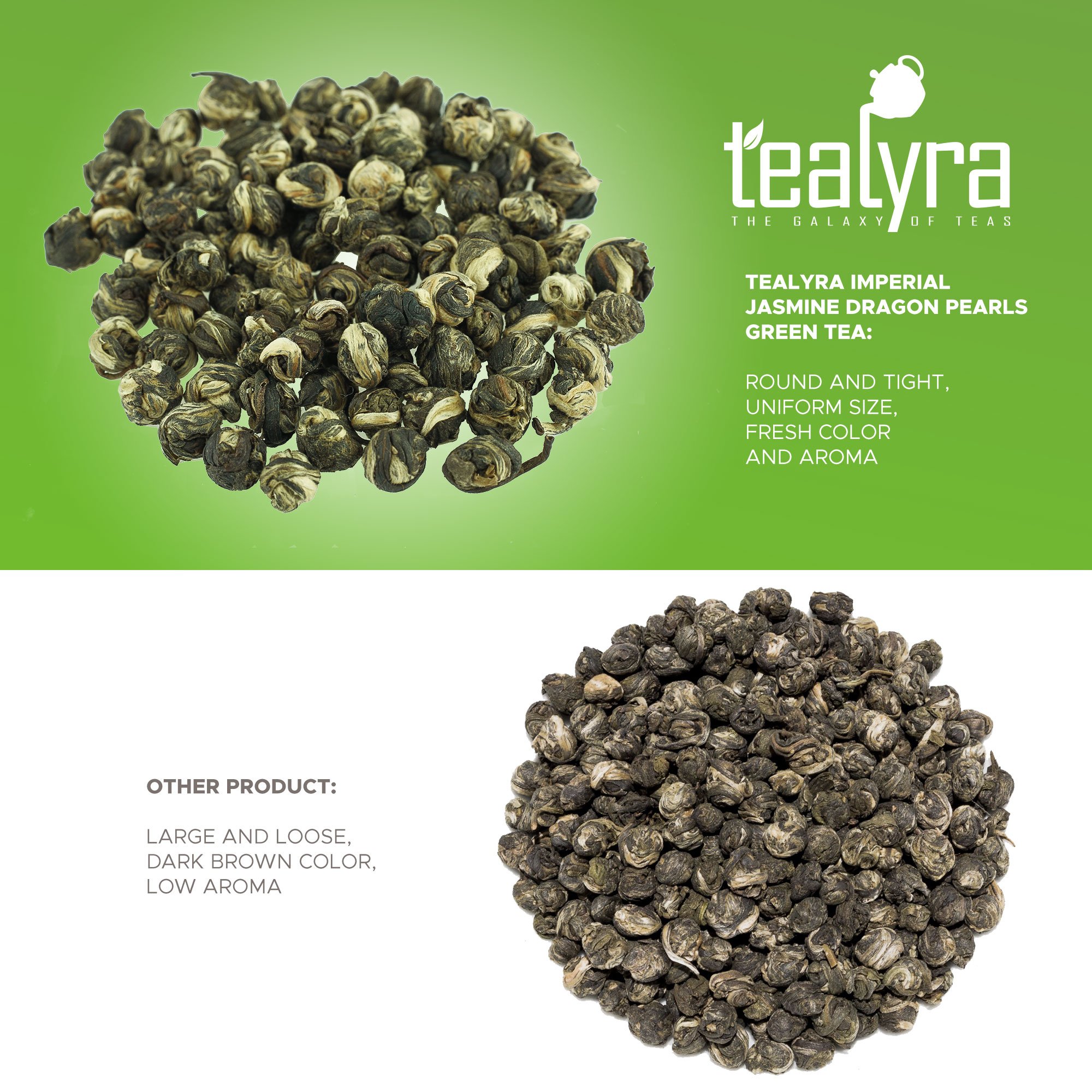 Tealyra - Imperial Jasmine Dragon Pearls - 4-Ounce - Green Tea Loose Leaf - Premium Jasmine Green Tea with Pleasant Aroma - Organically Grown - 113 Gram