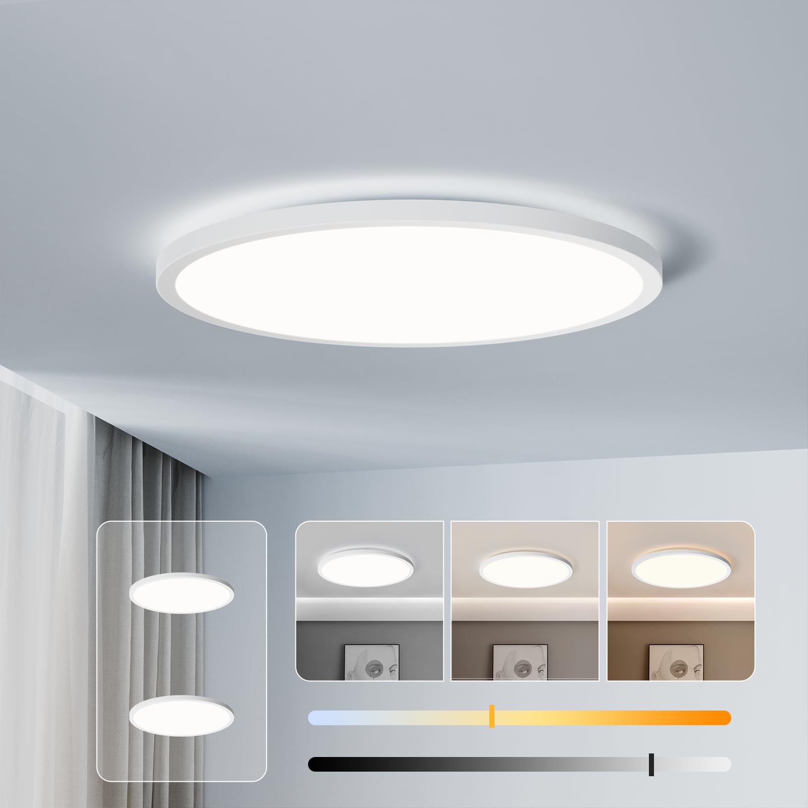 Omovoso Dimmable LED Flush Mount Ceiling Light Fixture,7 Inch Ultra-Thin Kitchen Lights Ceiling Flush Mount,15W Closet Light Fixture,3000K-6000K Low Profile Ceiling Light for Bedroom 2PC
