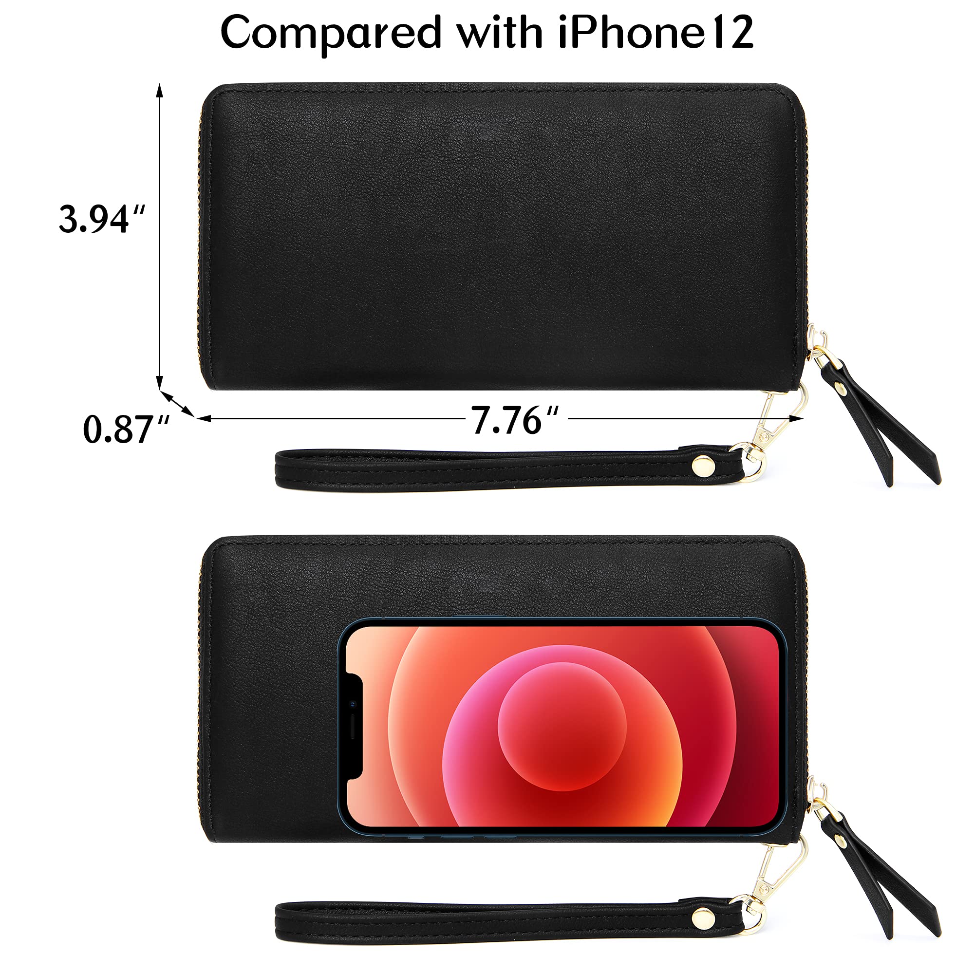 YOUBDM Clutch Wallet for Women Cell Phone Purse With Credit Card Holder Soft Pebbled Leather Wallet with Wristlet Strap(Red)