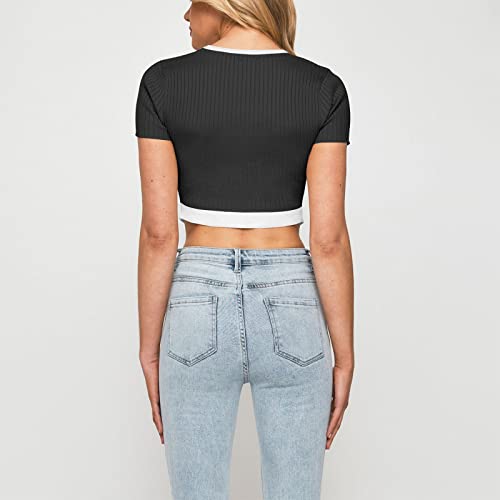 Womens Summer Solid Color Short Sleeve Going Out Tops Comfortable Commute T Shirt Loose Party Tops Business Tops Black