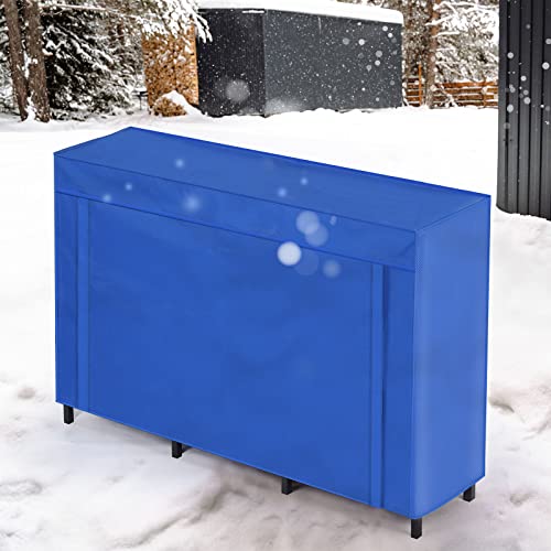 YBING 4ft Outdoor Firewood Rack with Cover, Waterproof, Heavy Duty, Large Capacity, Adjustable Metal Material, Blue