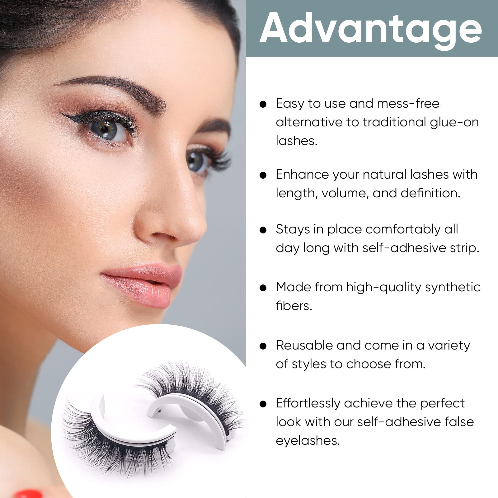 Self Adhesive Eyelashes, 3 Pairs Reusable Adhesive Eyelashes without Eyeliner and Glue, Waterproof False Eyelashes Three Different Types Natural Look for Makeup Easy to Put on