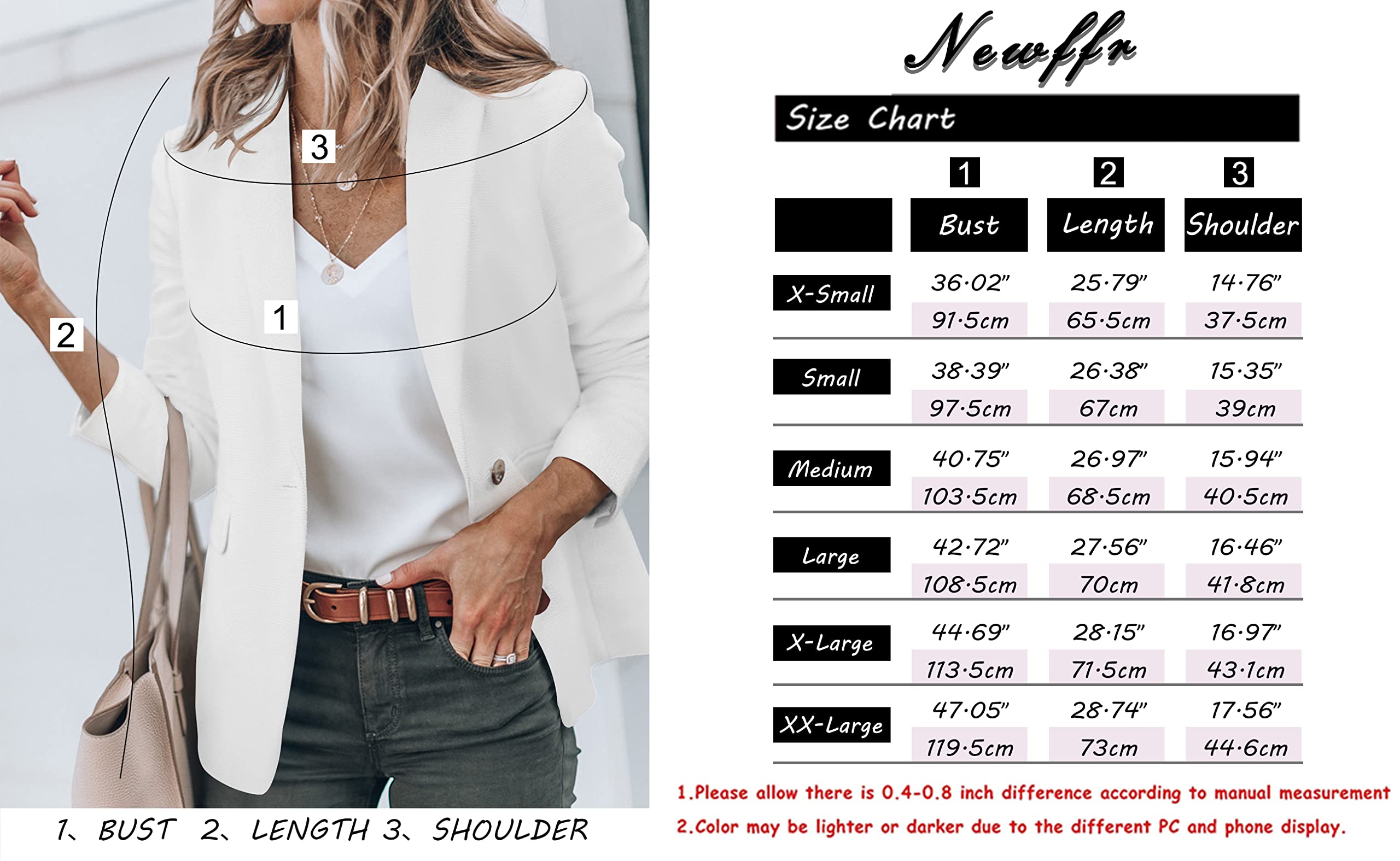 Newffr 2023 Women's Blazers Casual Open Front Long Sleeve Lapel Collar Work Office Jacket Summer Outwear
