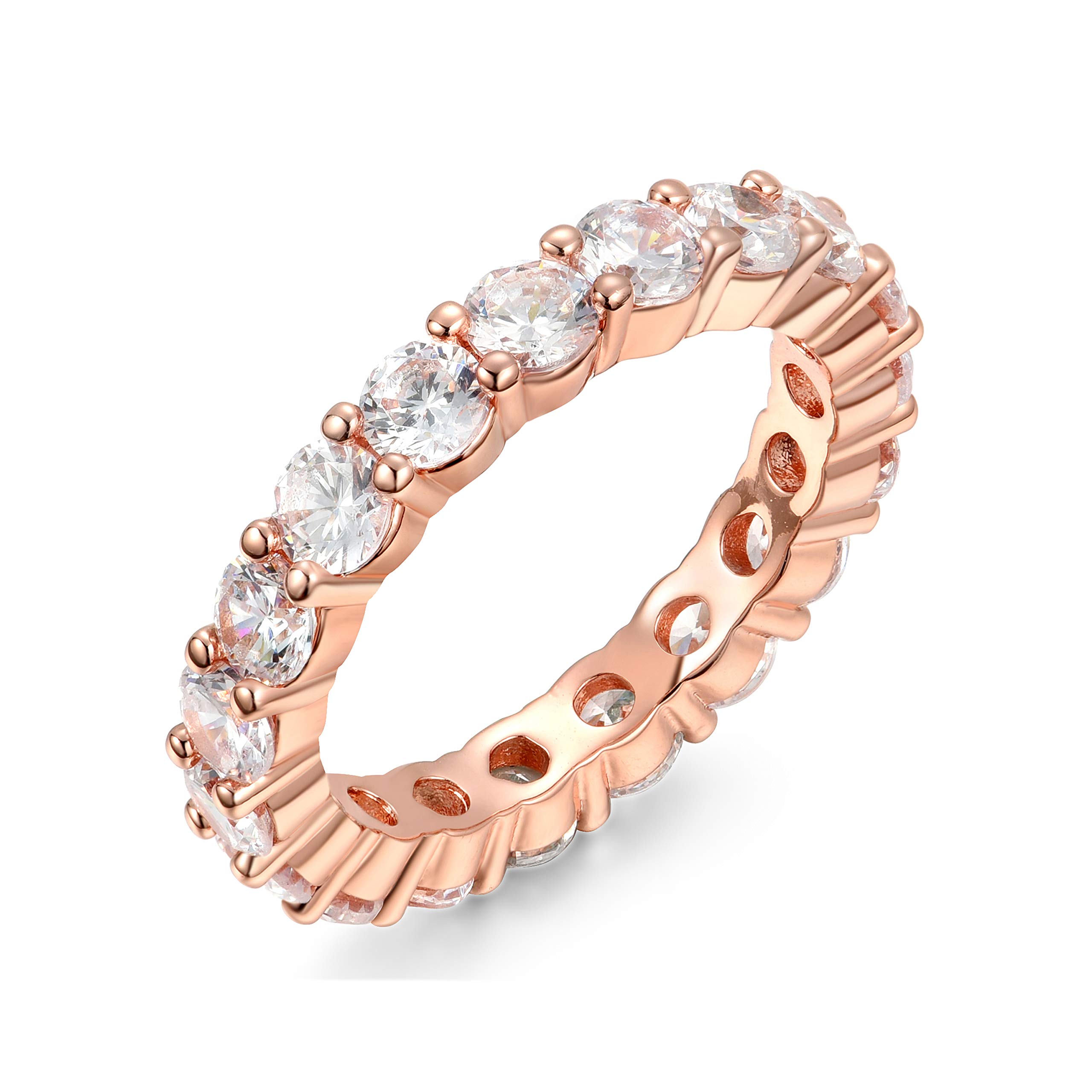 NYC Sterling 4MM Rose Gold Cubic Zirconia Round Luxury Eternity Rings, (6)