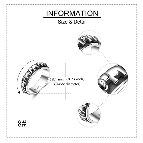 YAFEINI Elephant Fidget Ring Sterling Silver Elephant Spinner Ring for Anxiety Fidget Jewelry Elephant Gifts for Women Men