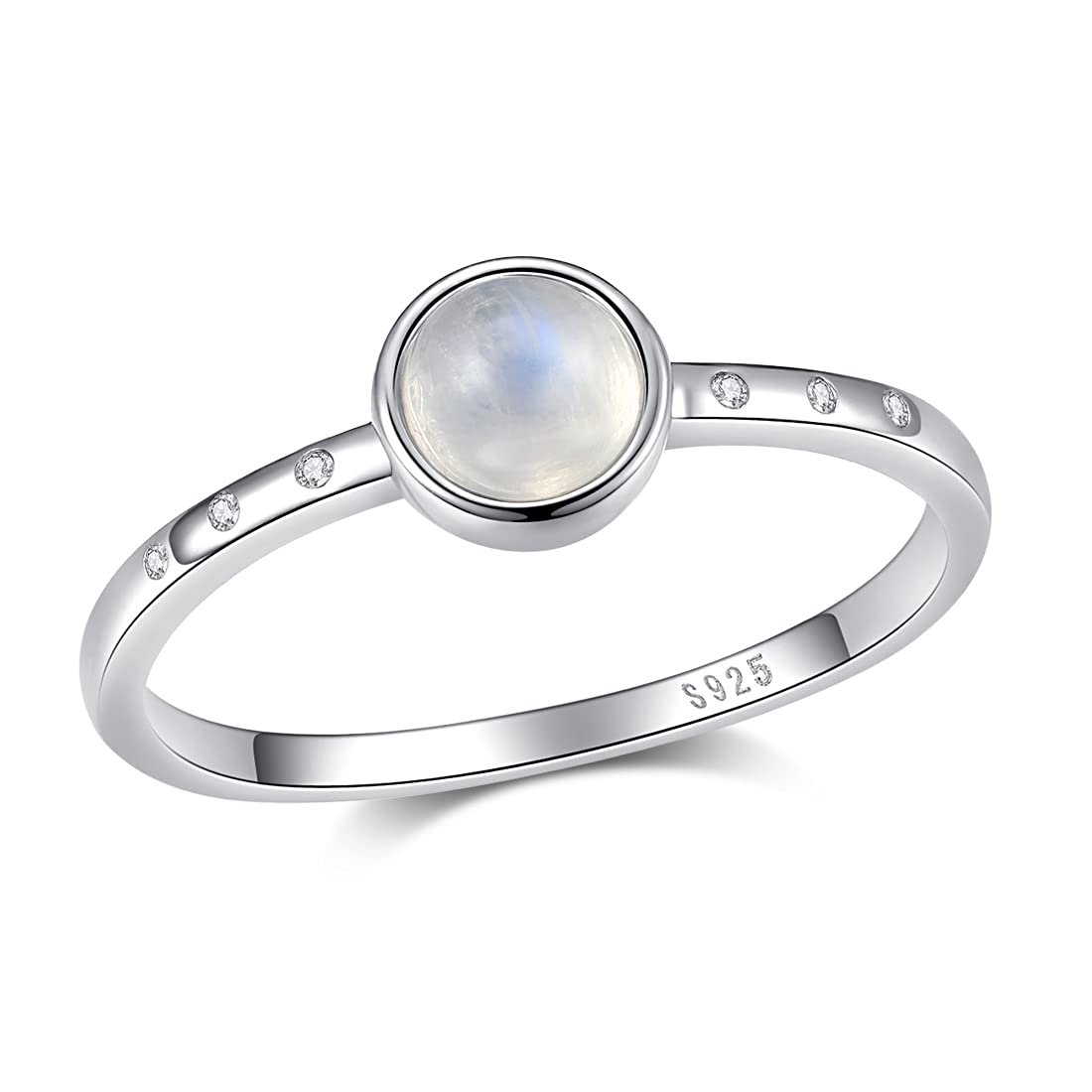 Vanel Moonstone Ring Sterling Silver Moonstone Band Ring for Women Rainbow Moonstone Jewelry with Gift Box for Promise Engagement Anniversary Wedding Ring