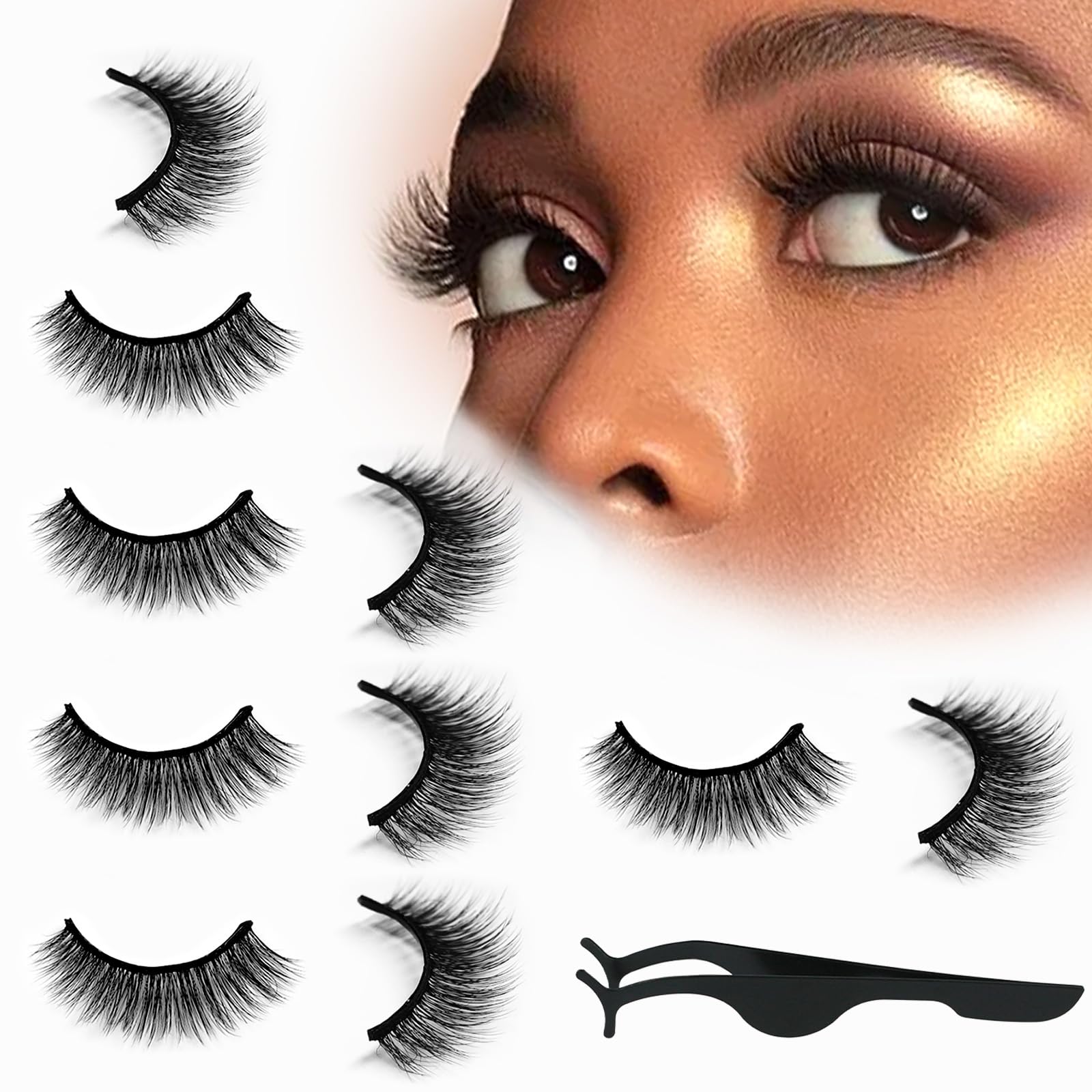 Self Adhesive Eyelashes(5 Pairs), False Eyelashes Natural Look, No Glue, Reusable Fake Lashes for Women