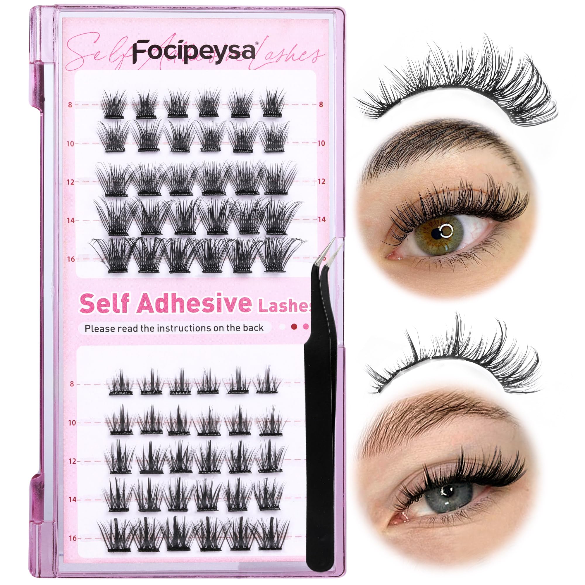 Self Adhesive Lashes Extension Reusable Self Adhesive Eyelashes 2 Styles Adhesive Eyelashes Natural Look Lash Clusters Waterproof Impress Press on Lashes 8-16mm Mixed