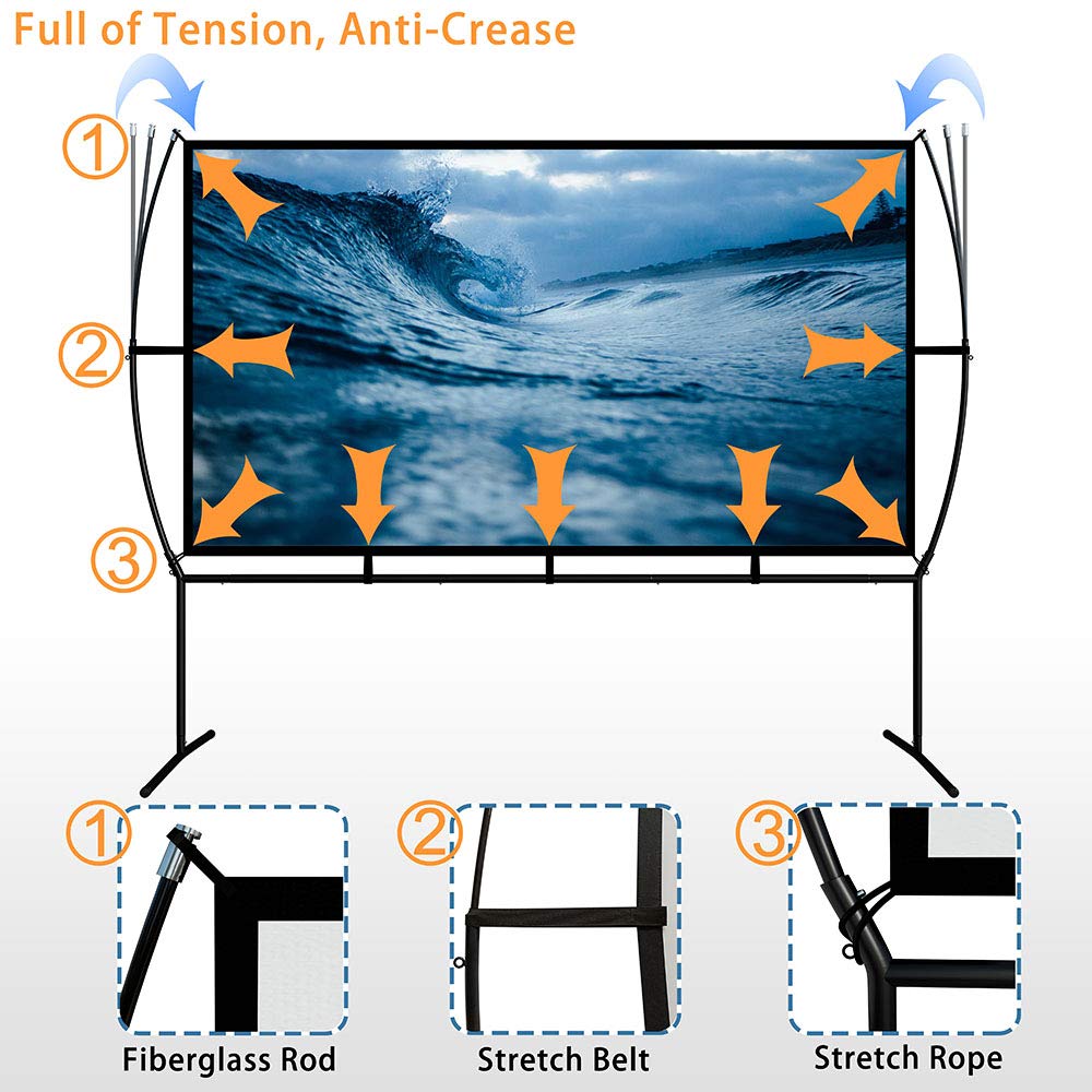 Projector Screen with Stand Foldable Portable Movie Screen 120 Inch(16:9), HD 4K Double Sided Projection Screen Indoor Outdoor Projector Movies Screen for Home Theater