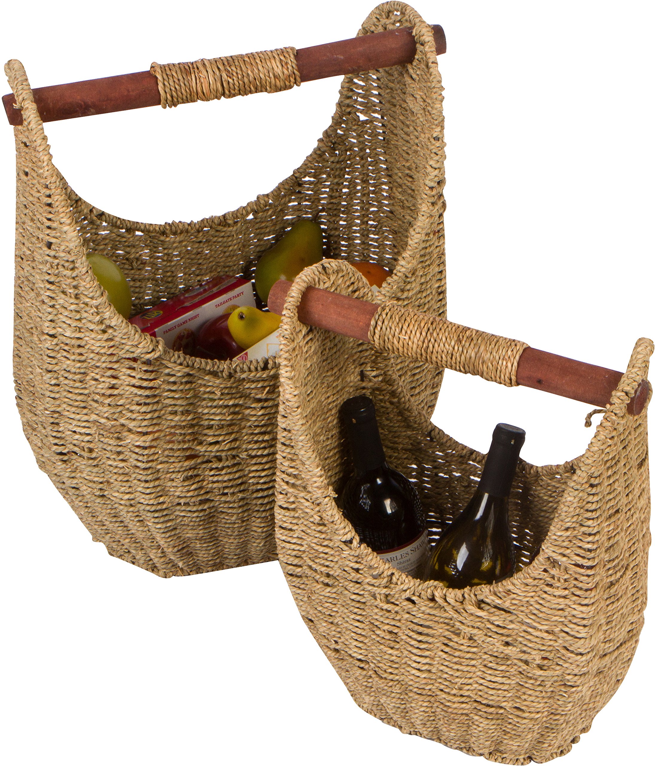 Trademark Innovations 12.2" & 9.4" Seagrass Baskets with Wooden Handles - Set of 2 (Natural)
