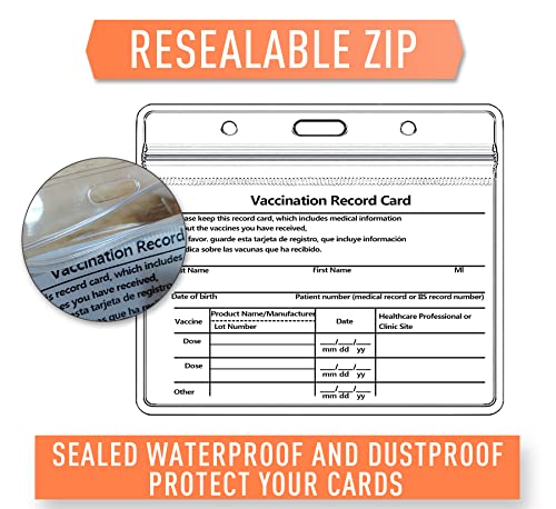 SUIXINFARO Waterproof Card Protector - 10 Pack Plastic ID Holder for Vaccination Clear Sleeves with Hole Slots Lanyards Vax Document Holders Resealable Zip, PVC 4.5''x3.1'', Transparent