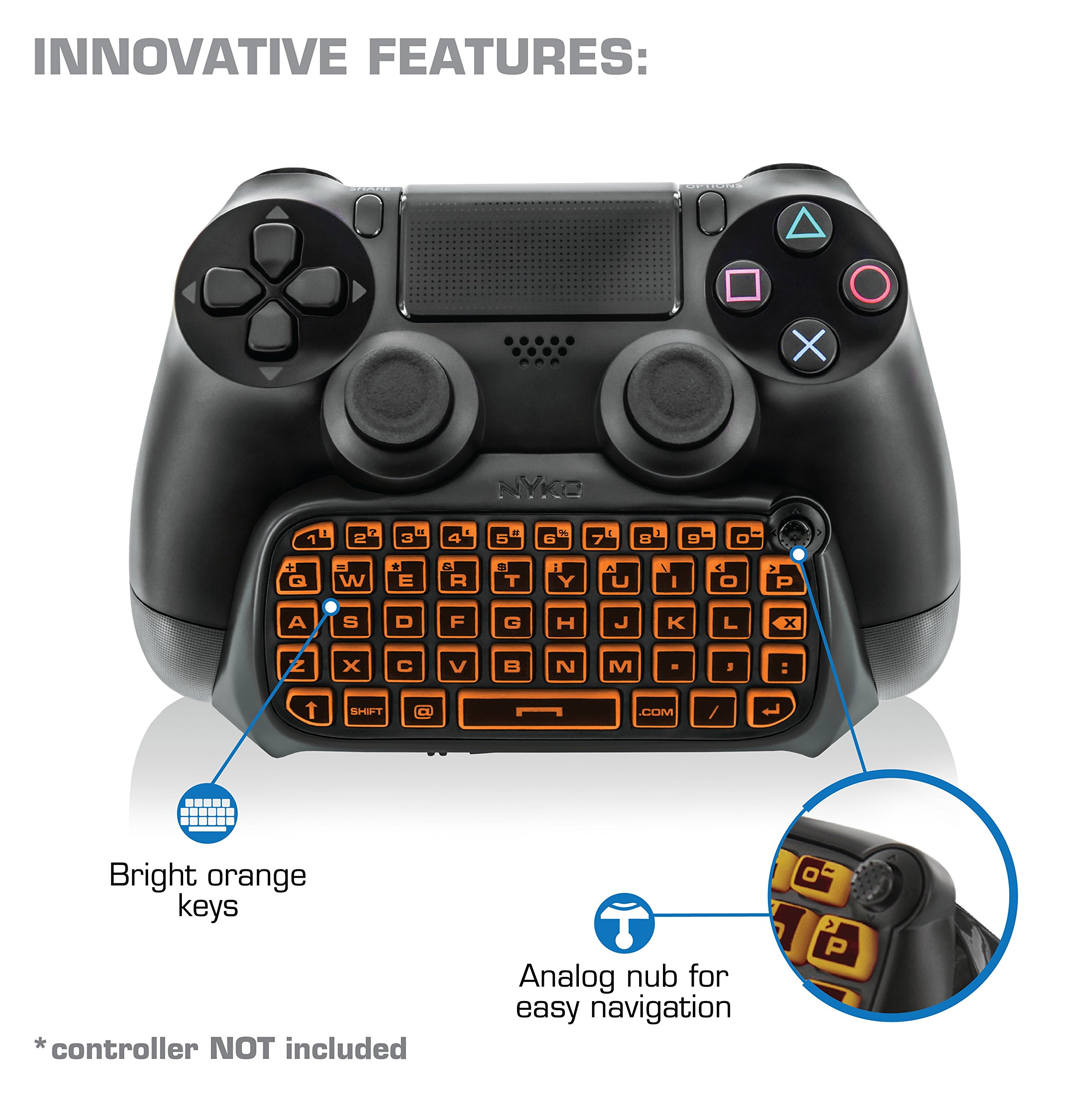 Nyko Type Pad - PlayStation 4 with Built-in Rechargeable Battery, Built-in Speaker without the need for a Headset, com Shortcut and Full QWERTY Style Keyboard